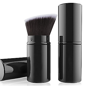 Falliny Retractable Makeup Brush, Travel Angled Kabuki Powder Brush Portable Face Liquid Foundation Sunscreen Brush with Cover for Blending Liquid, Cream or Flawless Powder Cosmetics
