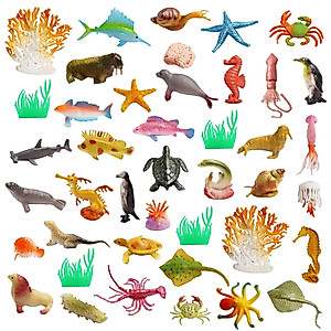 OuMuaMua 42pcs Sea Animal Figure Toys Plastic Small Ocean Animals Realistic Mini Sea Creature Figure Toys Fake Under The Sea Creatures Bath Toys for Kids Toddlers Preschool Educational Favors