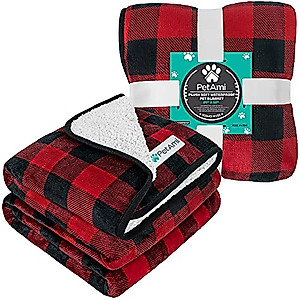 PetAmi Waterproof Dog Blanket Sherpa Fleece, Pet for Small Medium Dogs, Reversible Large Cat Throw Bed Couch Sofa Furniture Protector, Soft Plush Microfiber (Small 24x32, Check Red) Checkered Red