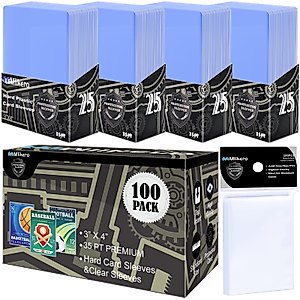 200 Card Sleeves Hard Plastic, Baseball Card Protectors Hard Plastic, 3"x4" Hard Card Sleeves for Baseball Cards, Football Cards (100 Hard Card Sleeves + 100 Clear Sleeves)