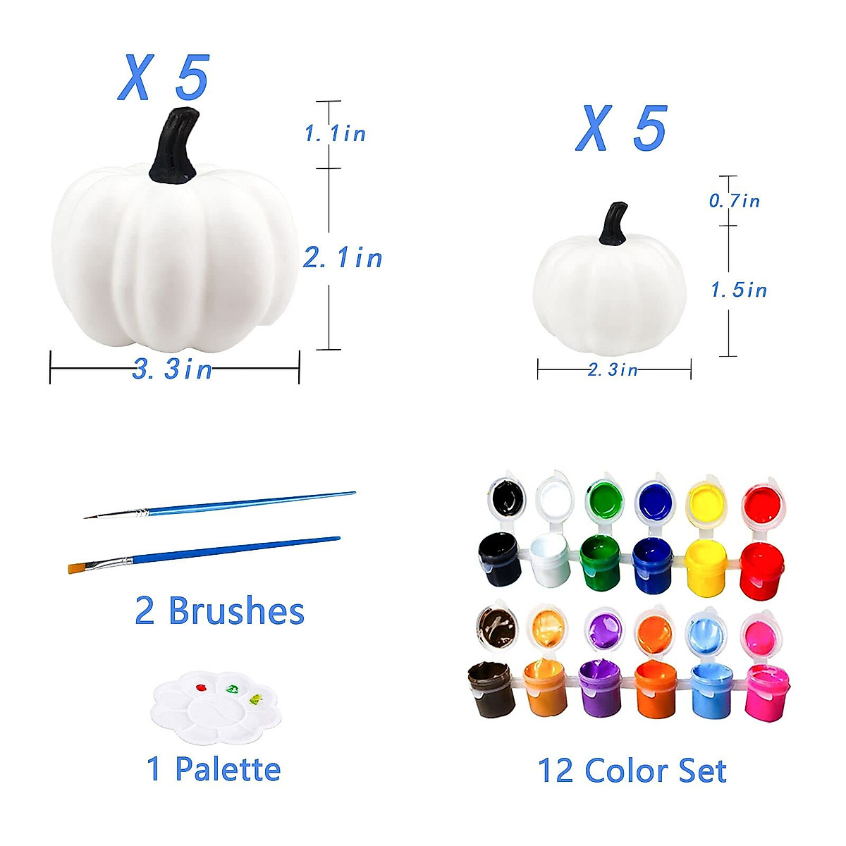 JIABNUKKN Pumpkin Decorations Halloween Crafts for Kids 10Pcs Paint Your Own Artificial Pumpkin White Plastic Pumpkin Decorating Kit Gift Toys for Kids DIY Halloween Thanksgiving Fall Pumpkin Decor
