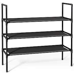 Sakugi Shoe Rack with Non-Woven Fabric - X-Large Shoe Organizer, 3-Tier Shoe Storage Rack, Sturdy Shoe Rack for Closet, Garage & Corridor, Stackable Shoe Rack for Entryway, Black