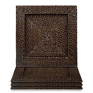 ChargeIt by Jay Square Chargers Set of 4 Decorative Service Plates for Home, Professional Fine Dining Perfect for Events & Dinner Parties -, Brown