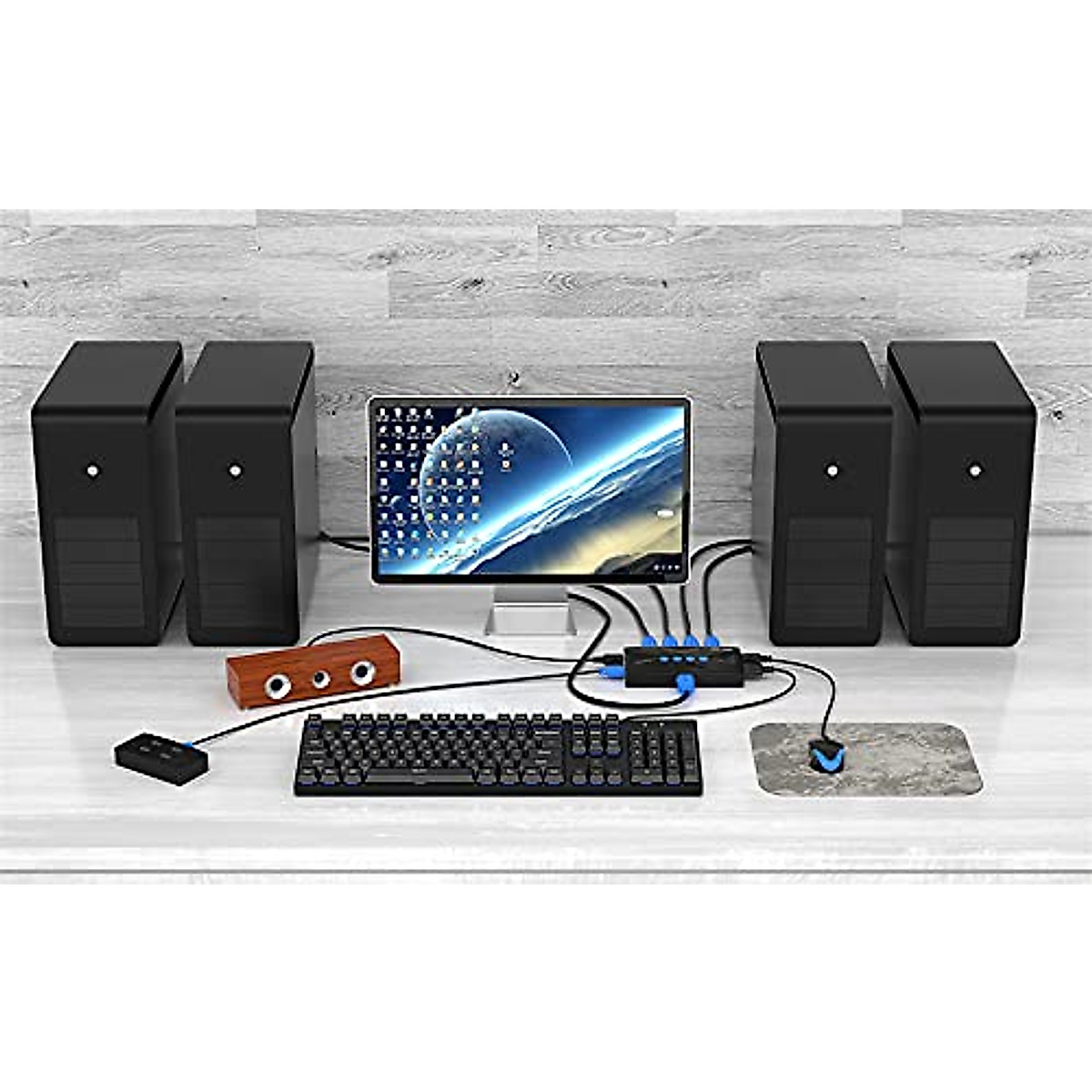 MT-VIKI KVM Switch 4 Port, HDMI KVM Switch for 4 Computers Share One HD 4K Monitor and 3 USB Devices Keyboard Mouse Printer, Including 4 KVM Cables and Wire-Desktop Controller