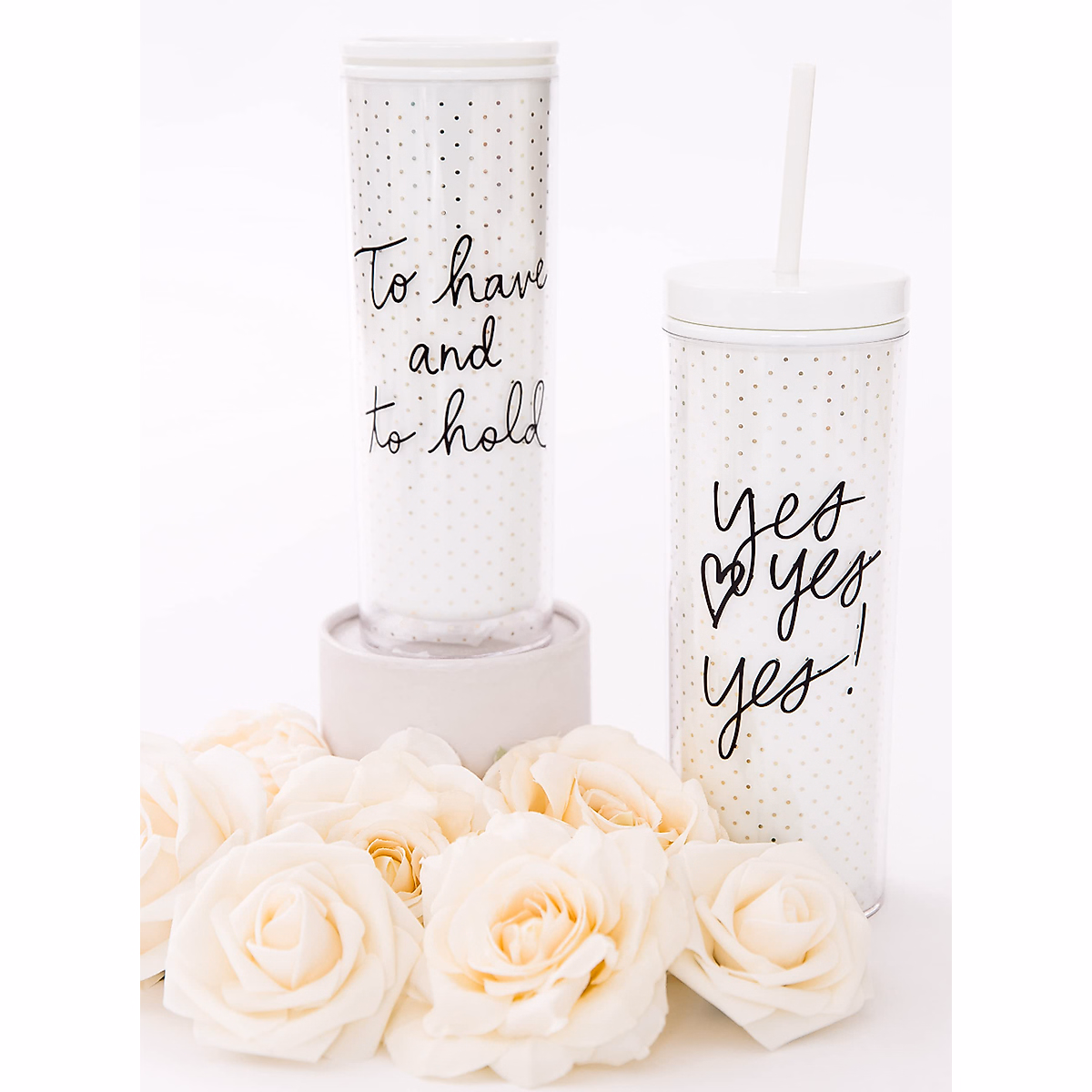 Kate Spade New York Bridal 16 Ounce Insulated Travel Mug with Lid, Double Wall Thermal Tumbler for Coffee/Tea, To Have & To Hold (Gold Dots)