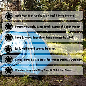 Heavy Duty Metal Sturdy Steel Tent Solid Stakes V Spikes 12" Outdoor Garden Camping Shelter Canopy Pergolas Peg Nails (10-Pack)