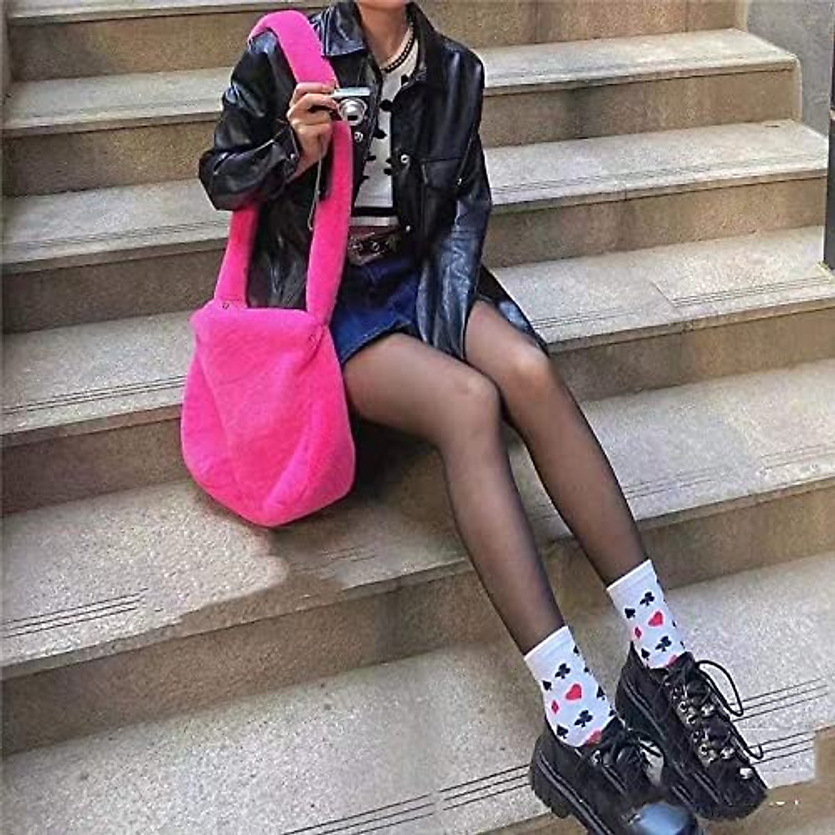 GGOOB Y2k Purse Fuzzy Bag Y2k Bag Fuzzy Purse Y2k Fashion Fluffy Bag Cute Tote Bags Aesthetic Cute Purses for Women (Hot Pink)