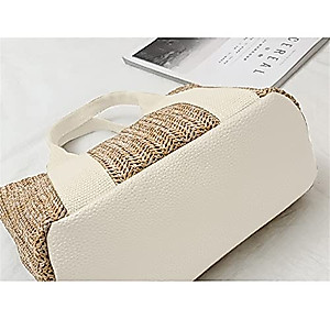Mini Straw Tote Bag Natural Straw Woven Beach Bag Casual Shoulder Bags Handbag for Women Fashion Street Bags (Beige, One Size)