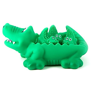 Srenta 4pc Alligator Bath Play Set, One Large with 3 Baby Alligators Bathtime Toys