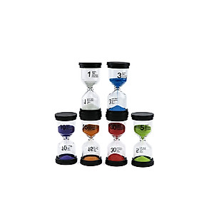6Pcs-ALILAKA-Sand Timers-Small Black Cover Hourglass-6 Color Hourglass Set Includes 1 Minute, 3 Minutes, 5 Minutes, 10 Minutes, 15 Minutes, 30 Minutes