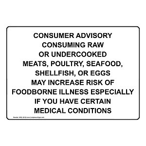 ComplianceSigns.com Consumer Advisory Consuming Raw Or Undercooked Safety Sign, 10x7 inch Plastic for Safe Food Handling