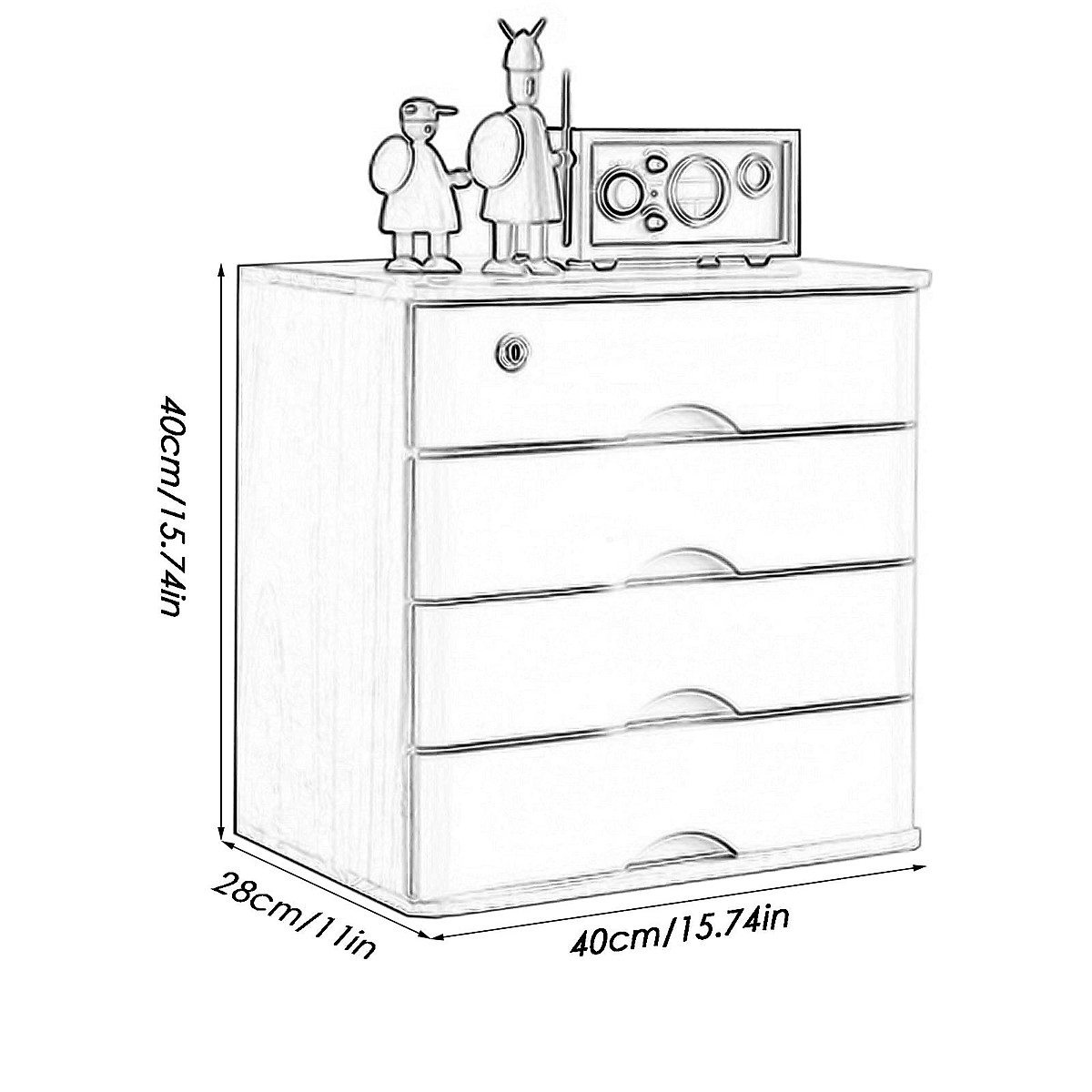 Desktop Storage Box With Drawers - Desktop File Cabinet, With Lock Wooden Flat File Cabinet Storage, Home Small Desktop Drawer Cabinet, Desktop Storage Cabinet/Data Cabinet ( Color : C , Size : 4 draw