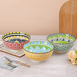 AHX Porcelain Large Serving Bowls - Salad Soup Noodle Ramen Bowls - Big Cereal Pasta Bowl Set - 3 Pack Large Capacity Ceramic Bowl sets -Microwave & Dishwasher Safe - 8inch（57oz/1.8 Quart