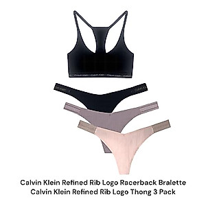Calvin Klein Refined Rib Logo Thong 3 Pack (as1, alpha, m, regular, regular, Black(qp2943-680) P_p)