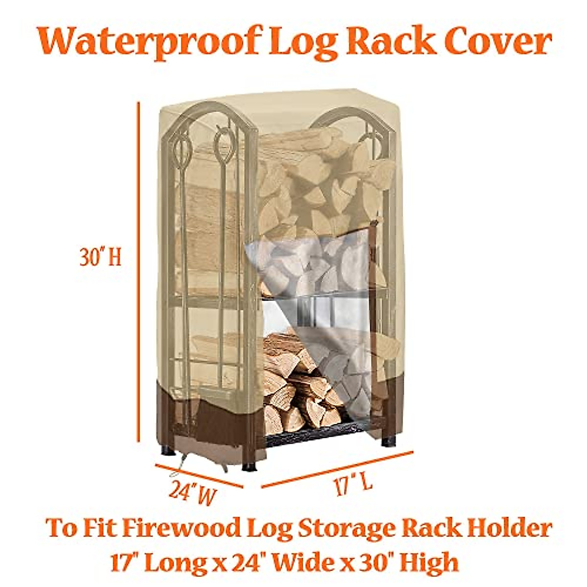 Cozzka 17 Inch Outdoor Firewood Log Rack Cover Heavy Duty Waterproof Protection Cover for 2 Tiers Small Firewood Log Storage Rack Holder (Log Rack not Included)
