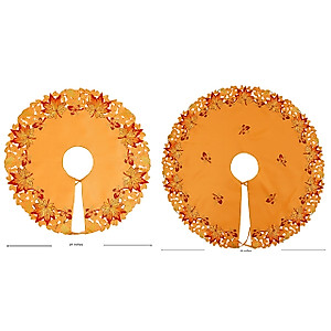 GRANDDECO Christmas Tree Skirt 36 Inch Thanksgiving Fall Tree Mat Harvest Fall Cutwork Embroidered Maple Leaves Xmas Tree Decor for Holiday Party Decorations Indoor Outdoor (Tree Skirt 36" (91cm))