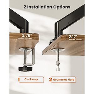 ErGear Single Monitor Arm for 13-34 inch Screens, Adjustable Gas Spring Monitor Mount Holds up to 22 lbs, Computer Monitor Stand with VESA Mount, C-Clamp & Grommet Base, Max VESA 100x100mm,