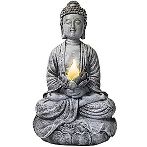 VP Home Buddha Statue for Home and Outdoor Decor Solar Powered Flickering LED Garden Light Zen Meditation Spiritual Room Decor (Zen Buddha) Buddha Garden Statue