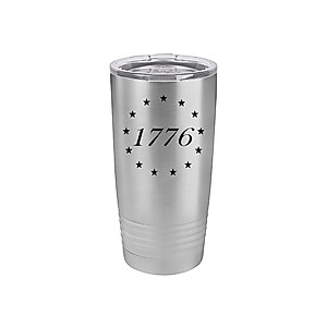 Rogue River Tactical Betsy Ross 1776 American USA Flag 20 Oz. Travel Tumbler Mug Cup w/Lid Vacuum Insulated Hot or Cold Military Vet Gift (Silver)