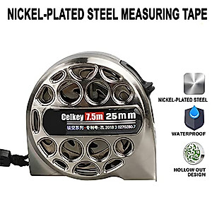 Celkey Tape Measure 25 ft Measuring Tape with Durable Hollow Design,Easy-to-Clean Construction,Retractable Mechanism,Stainless Steel Tape