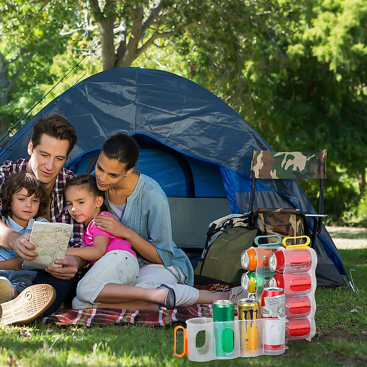 OJDXDY 3Pack Portable Soda Can Organizer for Refrigerator 4 Section Fridge Organizer Bins with Handle Clear Plastic Freezer Drink Beverage Holder Dispenser Beer Can Holder Fridge Storage Sliding Rack