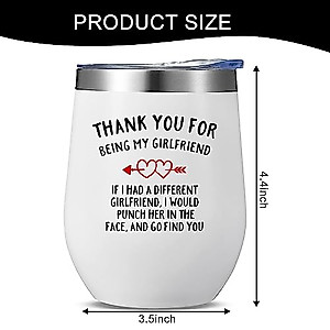Valentines Day Gifts for Her, Happy Birthday Gifts for Girlfriend, Anniversary Romantic Gifts for Her, Funny Christmas Gifts for Girlfriend from Boyfriend - 12 oz Stemless Wine Tumbler with Lid