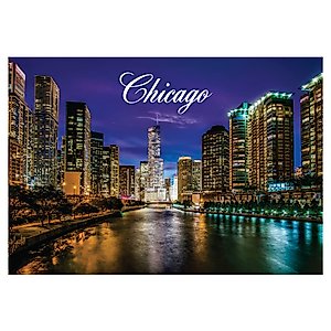 Chicago Downtown, Skyline, Chicago River, Chicago Illinois, IL, Travel, Souvenir, Refrigerator, Locker Magnet 2 x 3 Fridge Magnet
