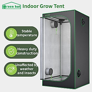 Green Hut Grow Tent 32"x32"x63", High Reflective Mylar Dark Room with Observation Window, Removable Floor Tray and Tool Bag for Indoor Plant Growing 3'X3'