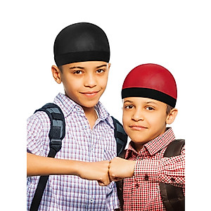 6 Pieces Kids Satin Wave Caps Unisex Baby Beanie 360 Wide Strap Skull Caps(Green, Red, Blue, Yellow, Black, Gray)