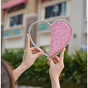 Anopo Heart Round Shape Rhinestone Clutch Purse Bag Diamond Frame Glitter Bright Sequins Evening Handbag Wedding Party Prom Heart Pink