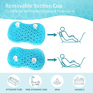 Sunlit Bath Jello Gel Bath Pillows, Lumbar Pillow for Bathtub, Back Support Pillow, Gel Pillow with Non-Slip Suction Cups for Lumbar, Back Rest Support, Fits Curved or Straight Back Tubs, Aqua