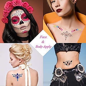 SIQUK 24 Sets Face Jewels Mermaid Face Gems Sticker Face Crystal Rhinestone Face Jewel for Festival Rave Carnival Party