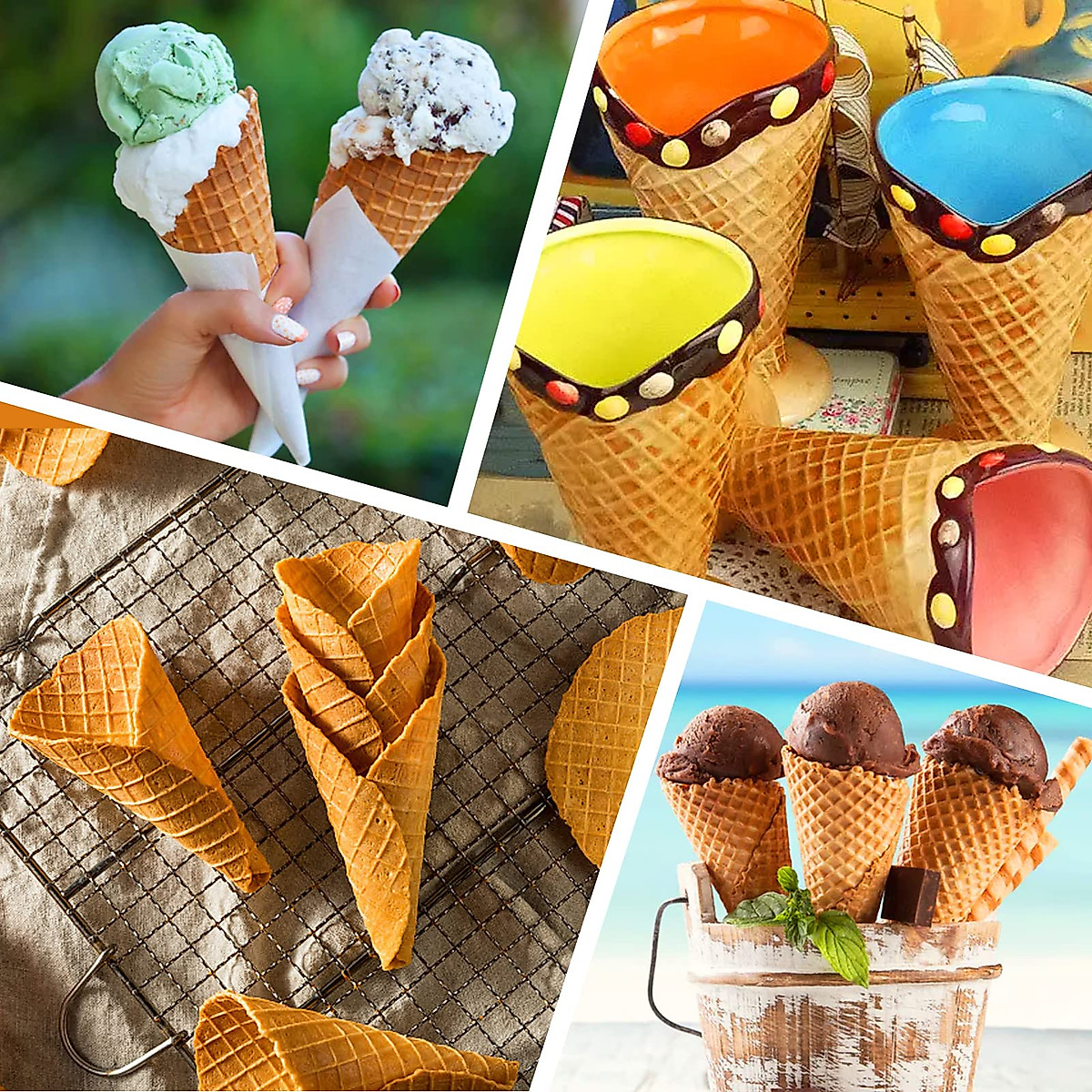 2PCS Pizzelle Roller, Ice Cream Cone Mold Cone Roller for DIY Pastry Dessert Cooking Kitchen Tool Decorating Baking Accessory Wooden