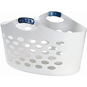 Rubbermaid 1.5 Bushel Capacity Durable Versatile Flex N Carry Portable Flexible Laundry Basket with Convenient Carrying Handles, White