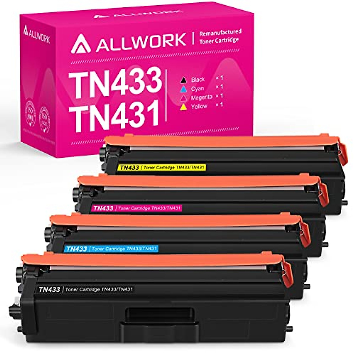 ALLWORK Compatible TN-433 Toner Cartridge Replacement for Brother TN433 TN431 TN433BK Toner Cartridge Works with Brother Color HL-L8360CDW MFC-L8610CDW MFC-L8900CDW Printer (Black Cyan Magenta Yellow)