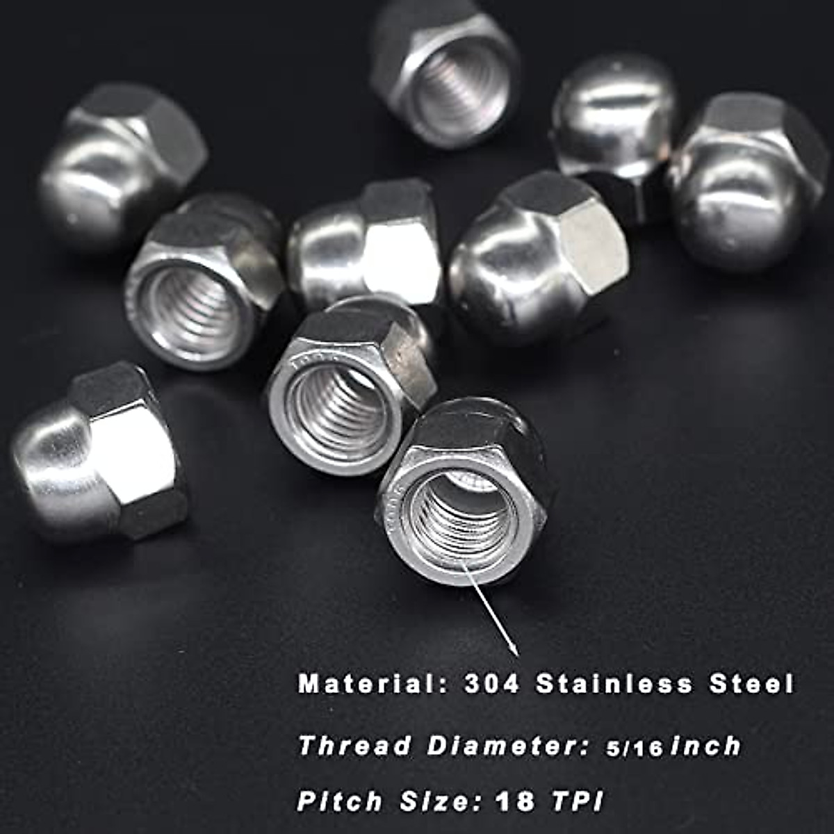 10pcs 5/16-18 Acorn Cap Nuts, INCONTESTA 304 Stainless Steel Hex Acorn Cap Nut, Decorative Round Head Cover Dome Nuts