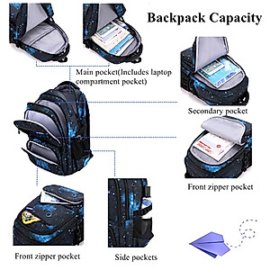 Mildame Galaxy Print Rolling Backpack for School Boys Girls with Lunch Bag Teens Bookbag with Wheels Kids Trolley Bag Set, Six Wheels