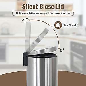 NChanmar Bathroom Trash Can with Lid, 6 Liter / 1.6 Gallon Round Mini Trash Can, Portable Pedal Garbage Can for Kitchen, Office, Stainless Steel Trash Can, Removable Inner Basket, Easy to Clean (2)