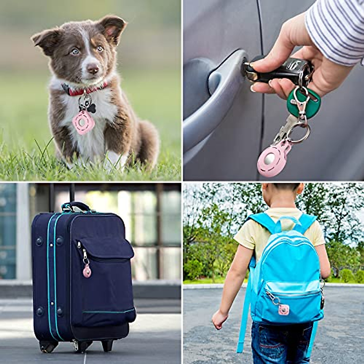 MILPROX Silicone Case Compatible for AirTag (2021) 2 Pack, Soft Anti-Scratch Shockproof Protective Full Body Air Tag Skin Cover with Keychain Carabiner and Rope for AirTag Finder - Pink