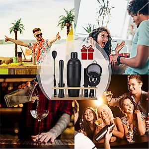 OBALY Bartender Kit 11-Piece Cocktail Shaker-Muddler for Cocktails 25oz Boston Shaker-Bar Accessories with Stylish Bamboo Stand Mix Drink Shaker kit Perfect Martini kit with Cocktail Recipes Booklet