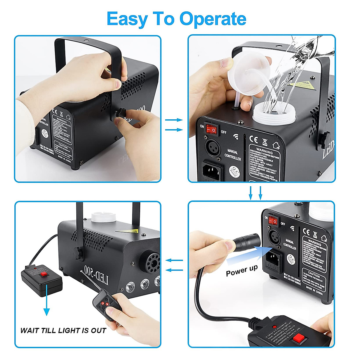 Fog Machine, Vangoa 500W Fog Smoke Machine with 3 LED Lights, 3000CFM Fog Disinfection with Wired Receiver and Wireless Remote Control, Perfect for Wedding Halloween Christmas Party Stage Effect