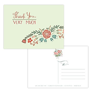 One Jade Lane - Floral Festival Thank You Cards (Self-mailer) POSTCARDS "Postage Saver" (Set of 40).