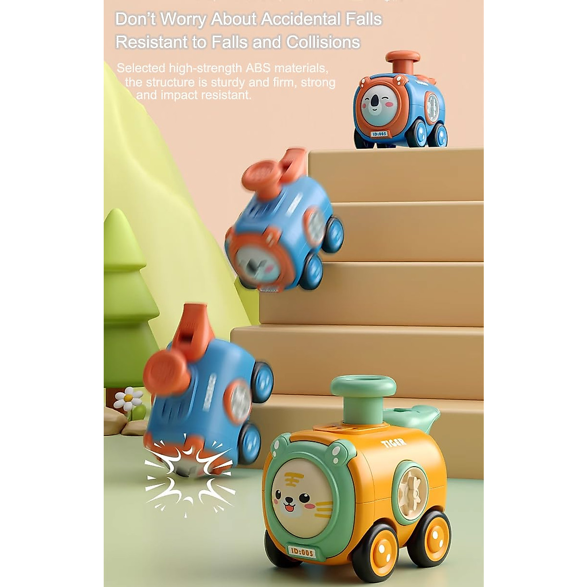 YC Onion Fun Animal Faces Car Toys for Boy/Toddler Toys/Pre-Kindergarten Cars Toys, Children Press-and-Go Educational Whistle Vehicles ​Toys for Boys Girls Kids Gift -4PCS