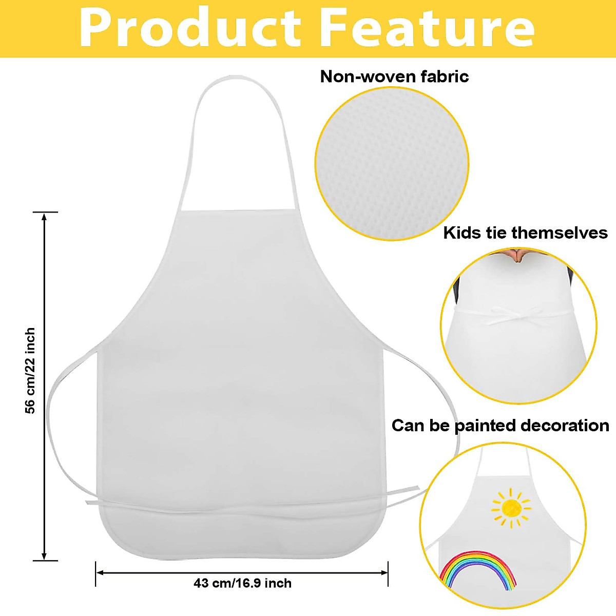 Sntieecr 24 Pieces Kids Apron and Chef Hat Set, Adjustable Kids White Non Woven Fabric Chef Hats Skin-friendly Child Apron for Kitchen Cooking, Baking, Painting, Training Wear Kid's Size (7 -12 Years)