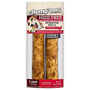 CHOMP 'EMS Premium Chicken Hide Free Dog Chews - Rawhide Free Dog Treats - No Hide Alternative Chew Treat for All Life Stages, Roll, 7"", 2 Count