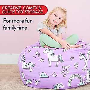 Creative QT Stuff ’n Sit Extra Large 38’’ Bean Bag Storage Cover for Stuffed Animals & Toys – Gray & White Stripe – Toddler & Kids’ Rooms Organizer – Giant Beanbag Great Plush Toy Hammock Alternative