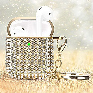 Case for Airpods 2/1, Filoto Bling Crystal PC AirPod 1st/2nd Generation Case Cover for Women Girls, Cute Air Pod Hard Protective Accessories with Lobster Clasp Keychain for Apple Airpods (Gold)