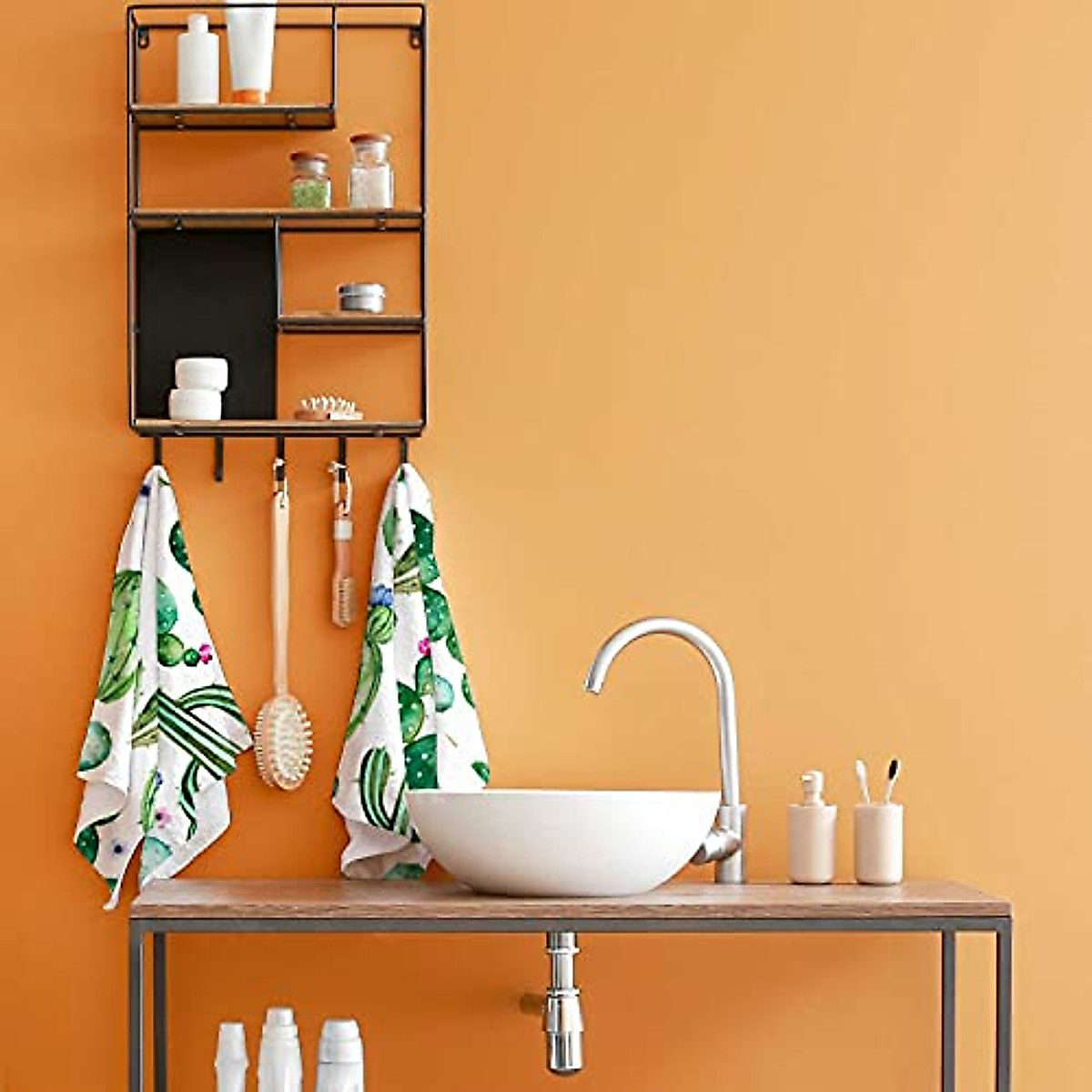 Cooper girl Watercolor Cactus Flowers Hand Towel Cotton Bathroom Towel for Hand Face Gym Spa