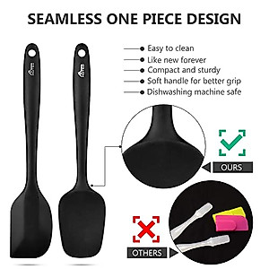 HOTEC Food Grade Silicone Rubber Spatula Set for Kitchen Baking, Cooking, and Mixing High Heat Resistant Non Stick Dishwasher Safe BPA-Free Black Set of 5