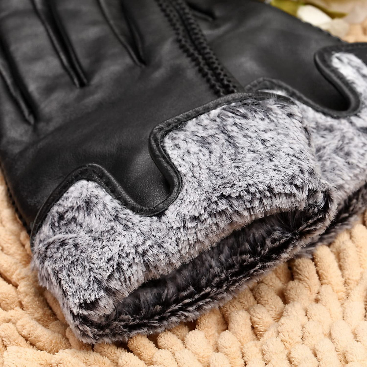 MaxW Leather Gloves for Women Winter, Touchscreen Gloves for Cold Weather with Warm Lining, L